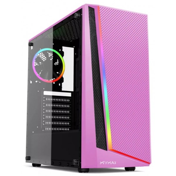 GABINETE GAMER MYMAX MID TOWER LATERAL VIDRO C/ FAN RGB - ROSA LION
